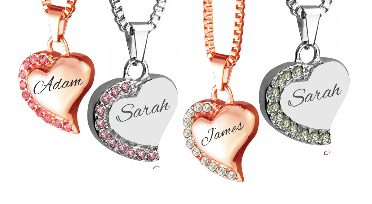Personalised Heart with Crystals Cremation Ashes Pendant in Stainless ...